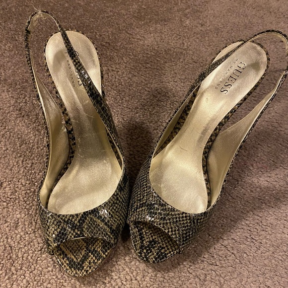 Guess by Marciano | Shoes | Guess By Marciano Snakeskin Peeptoe Heels ...